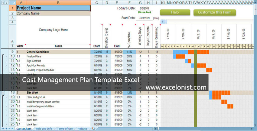 Cost Management Plan Template Excel Excelonist