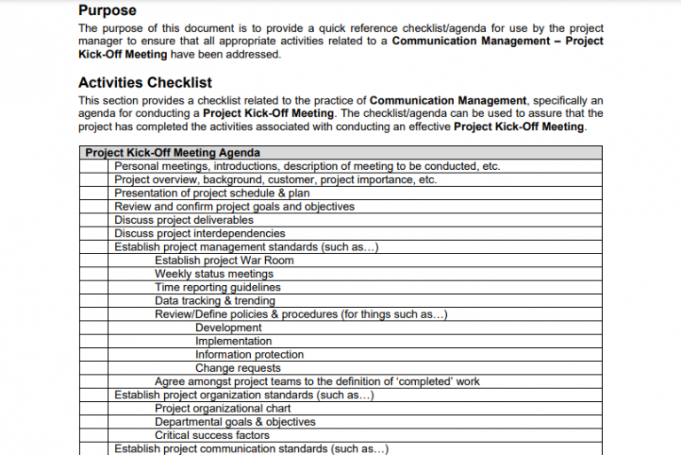 Project Kickoff Checklist Template Excel - Excelonist