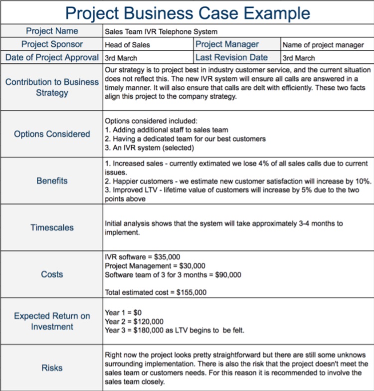 Download Project Business Case Template Excelonist