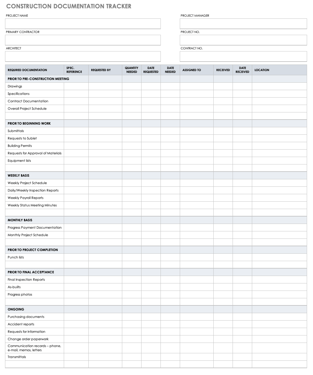 Project Document Tracker Excel Template - Excelonist