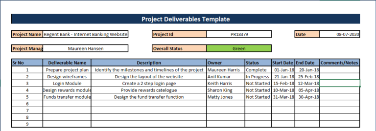 Project Deliverables Template - Excelonist